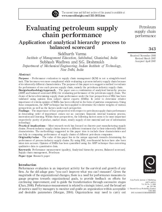 (PDF) Evaluating petroleum supply chain performance
