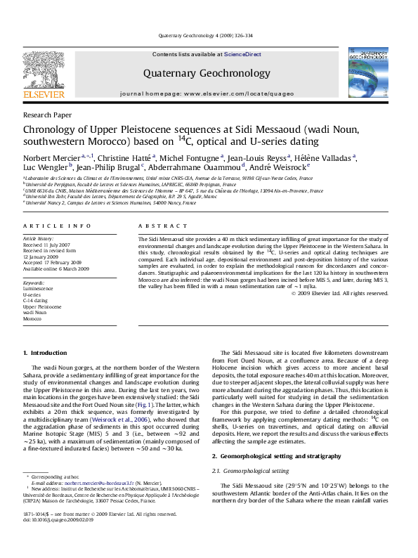 (PDF) Chronology of Upper Pleistocene sequences at Sidi Messaoud (wadi ...