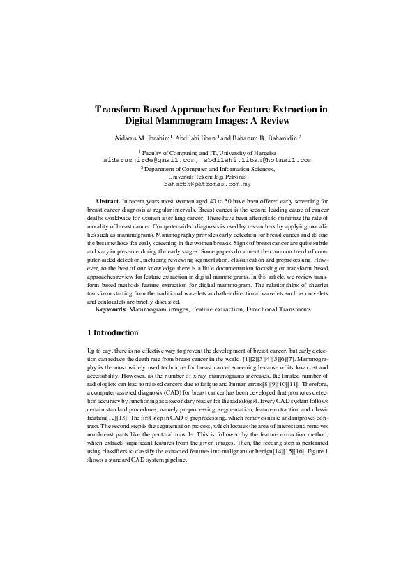 (PDF) Transform Based Approaches for Feature Extraction in Digital ... (PDF) Transform Based Approaches for Feature Extraction in Digital ...