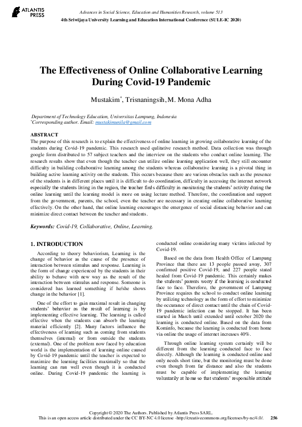 (PDF) The Effectiveness of Online Collaborative Learning During Covid-19 Pandemic