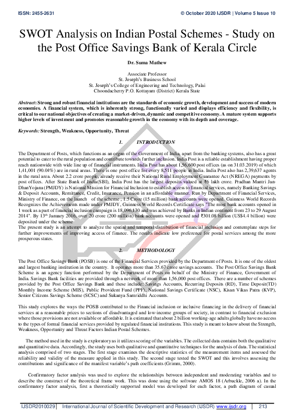 (PDF) SWOT Analysis on Indian Postal Schemes-Study on the Post Office ...