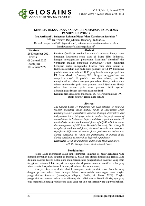 (PDF) Kinerja Reksa Dana Saham di Indonesia Pada Masa Pandemi Covid-19 ...