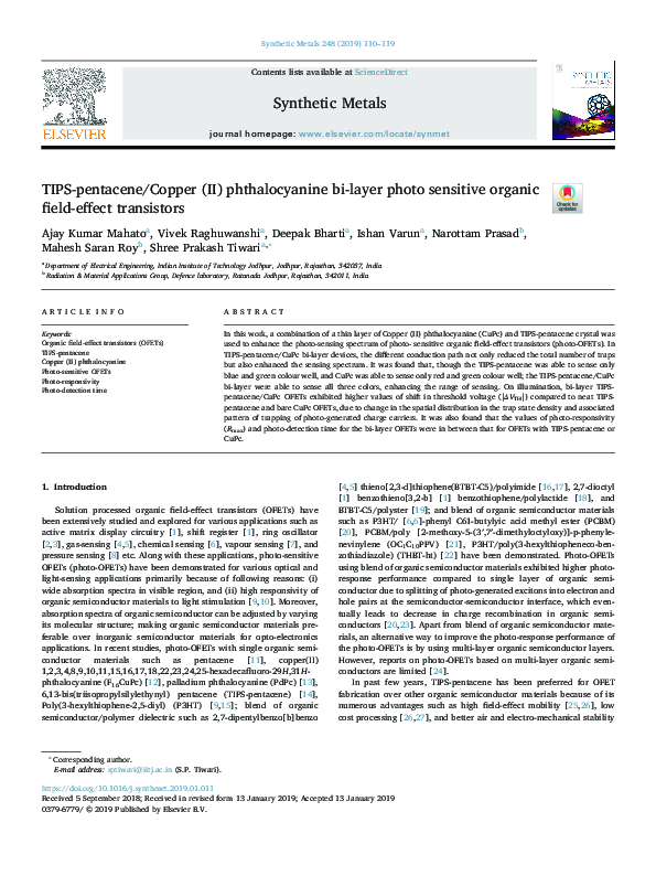 (PDF) TIPS-pentacene/Copper (II) phthalocyanine bi-layer photo ...
