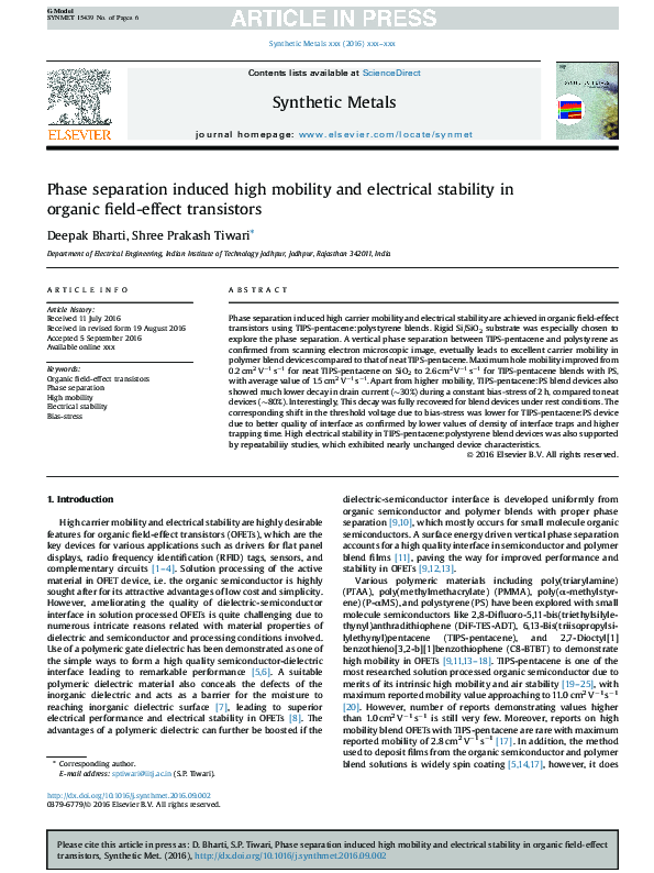 (PDF) High Mobility and Stability in Organic Transistors via Phase ...
