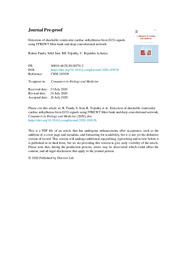 Pdf Detection Of Shockable Ventricular Cardiac Arrhythmias From Ecg Signals Using Ffrewt