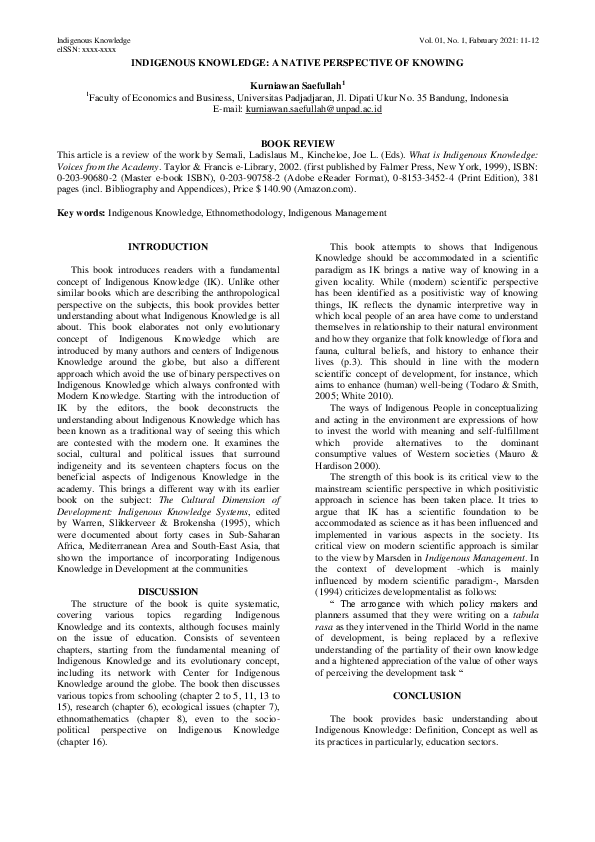 (PDF) Indigenous Knowledge: A Native Perspective of Knowing