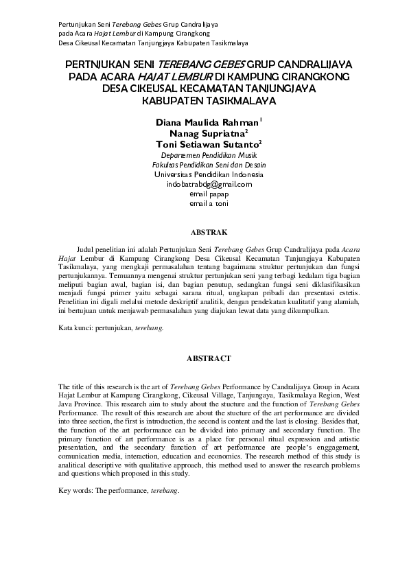 (PDF) Pertnjukan Seni Terebang Gebes Grup Candralijaya Pada Acara Hajat ...
