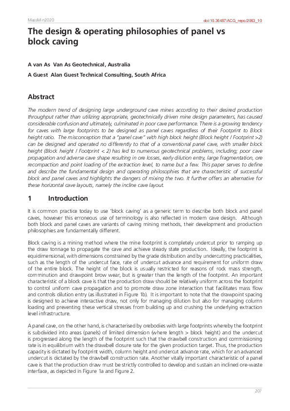 (PDF) The design operating philosophies of panel vs block caving