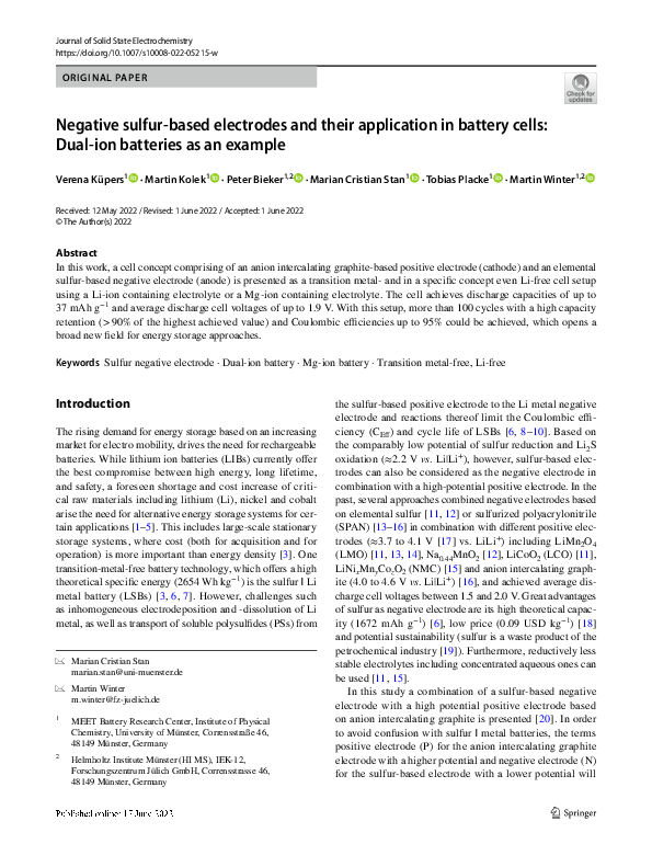 (PDF) Negative sulfur-based electrodes and their application in battery ...
