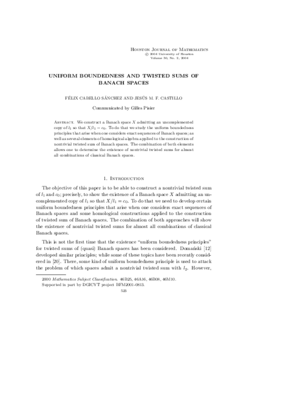 Pdf Uniform Boundedness And Twisted Sums Of Banach Spaces