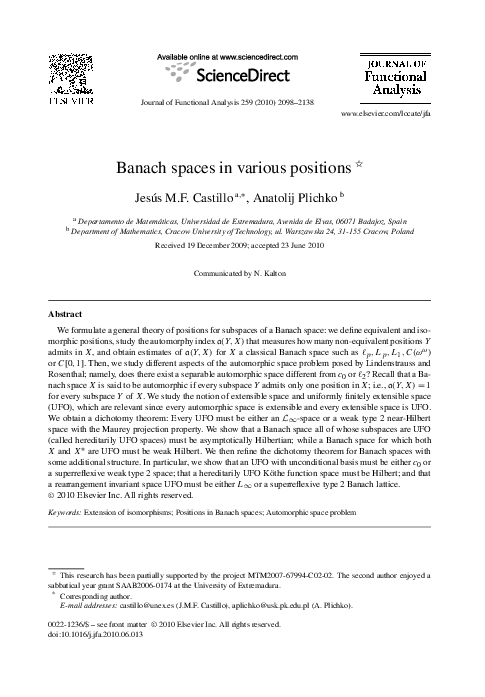 Pdf Banach Spaces In Various Positions