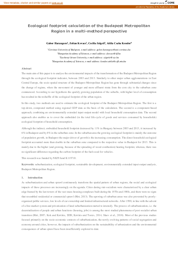 (PDF) Ecological footprint calculation of the Budapest Metropolitan Region in a multi-method ...