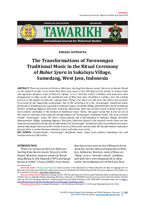 (PDF) The Transformations of Tarawangsa Traditional Music in the Ritual ...