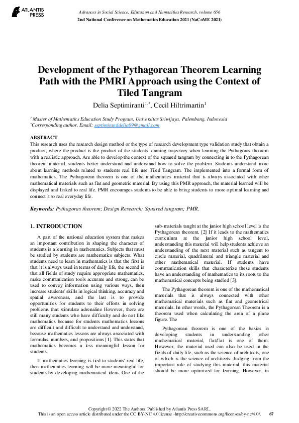 (PDF) Development of the Pythagorean Theorem Learning Path with the PMRI Approach using the ...