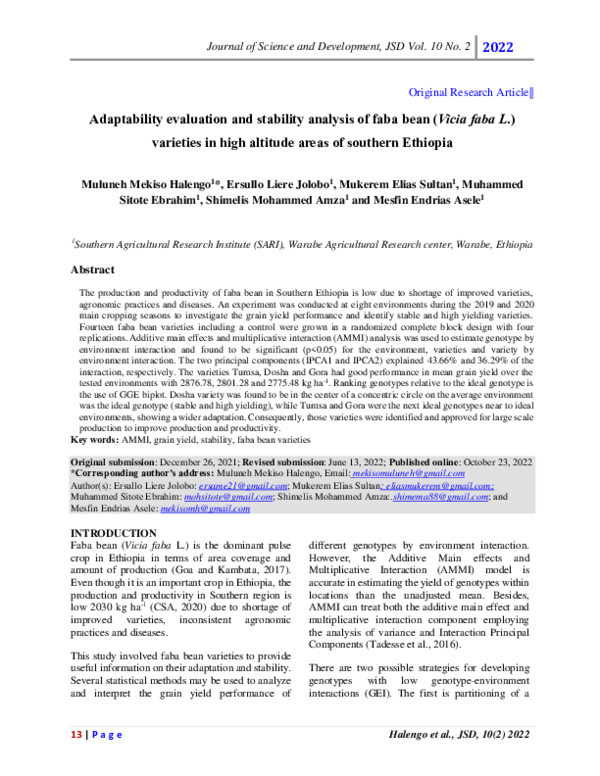 (PDF) Adaptability evaluation and stability analysis of faba bean (Vicia faba L.) varieties in ...