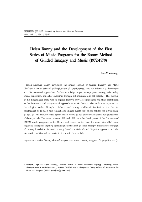 (PDF) Helen Bonny and the Development of the First Series of Music ...