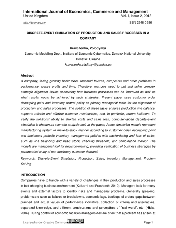 (PDF) Discrete-Event Simulation of Production and Sales Processes