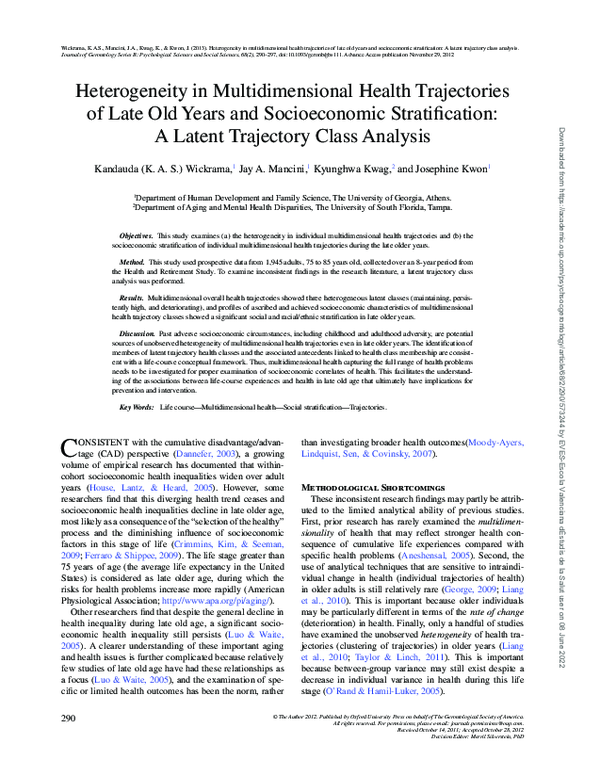 (PDF) Heterogeneity in Multidimensional Health Trajectories of Late Old ...