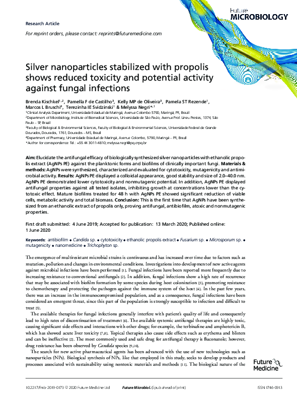 (PDF) Silver nanoparticles stabilized with propolis show reduced ...