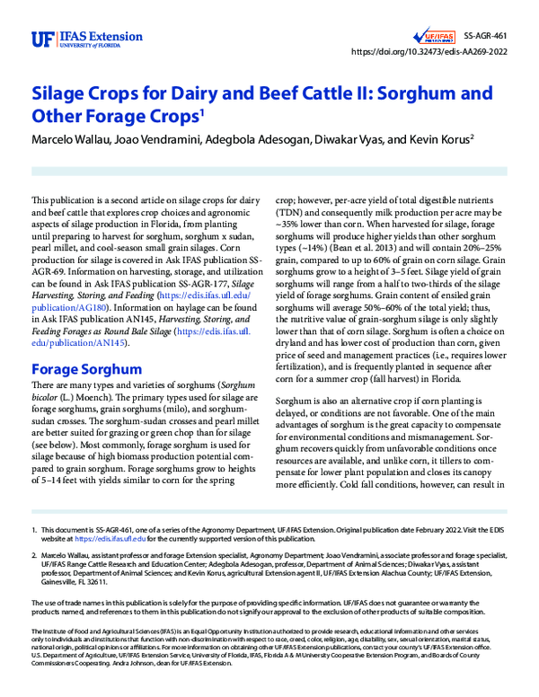 (PDF) Silage Crops for Dairy and Beef Cattle II: Sorghum and Other ...