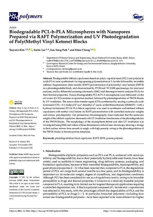 (PDF) Biodegradable PCL-b-PLA Microspheres with Nanopores Prepared via ...
