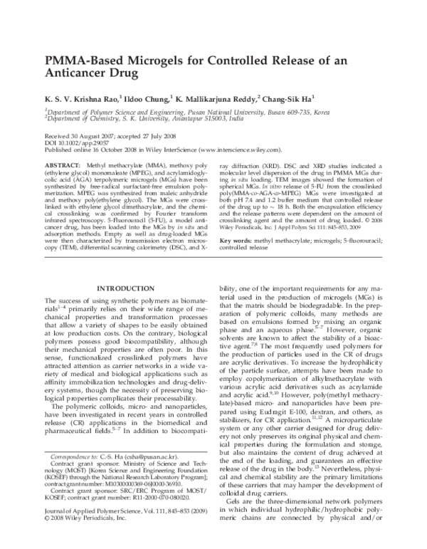 (PDF) PMMA-based microgels for controlled release of an anticancer drug