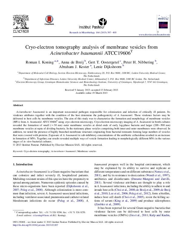 (PDF) Cryo-electron tomography analysis of membrane vesicles from ...
