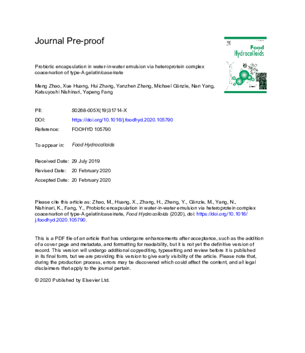 (PDF) Probiotic encapsulation in water-in-water emulsion via ...