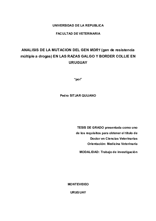 (PDF) Análisis de la mutación del gen MDR1 (gen de resistencia múltiple ...