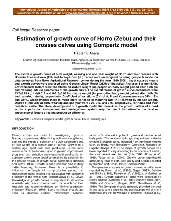 (PDF) Estimation of growth curve of Horro (Zebu) and their crosses ...