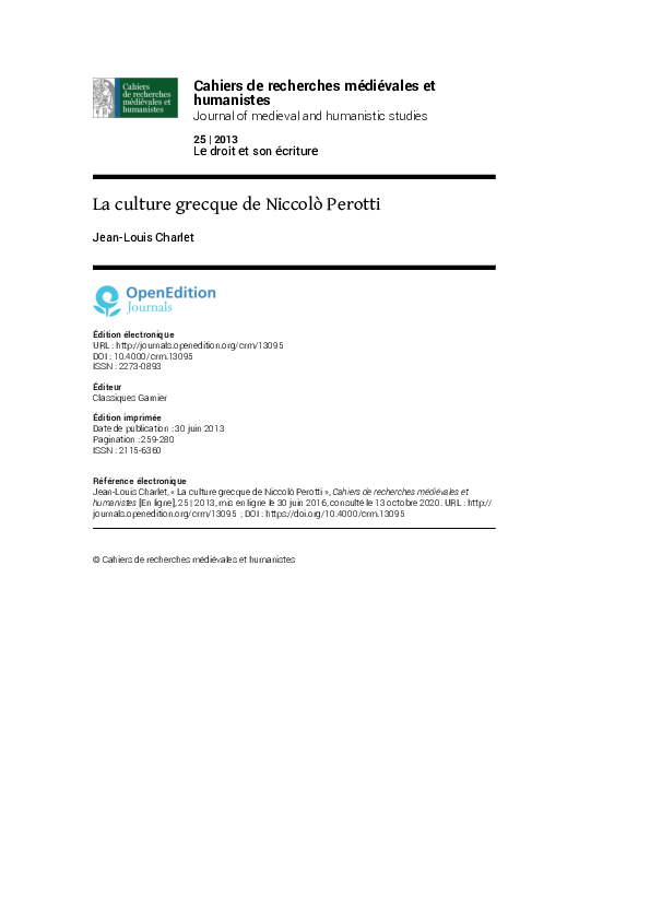 (PDF) La culture grecque de Niccolò Perotti