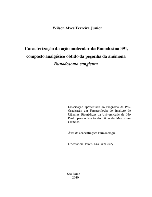 (PDF) Caracterização da ação molecular da Bunodosina 391, composto ...