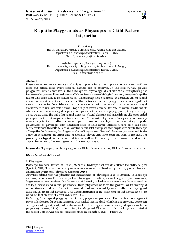 (PDF) Biophilic Playgrounds as Playscapes in Child-Nature Interaction