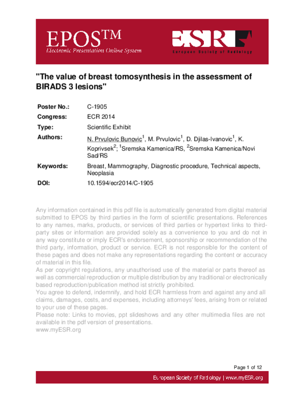 (PDF) The value of breast tomosynthesis in the assessment of BIRADS 3 lesions