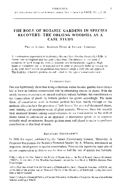 (PDF) The Role of Botanic Gardens in Species Recovery: The Oblong Woodsia as a Case Study | Phil ...