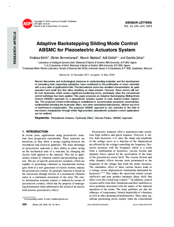 Pdf Adaptive Backstepping Sliding Mode Control Absmc For