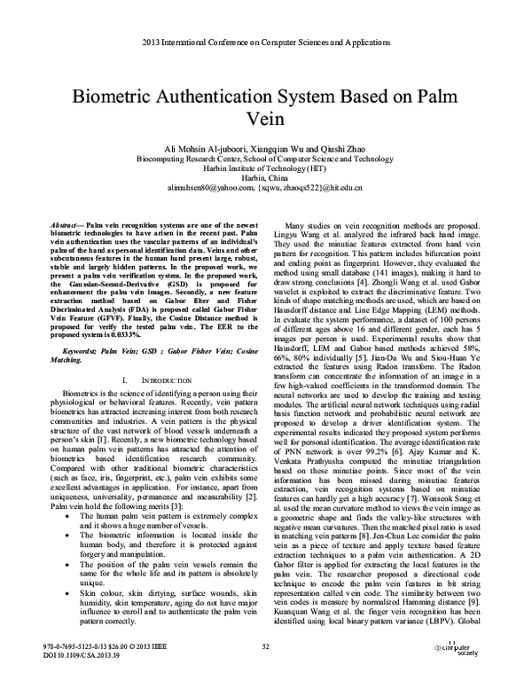 (PDF) Biometric Authentication System Based on Palm Vein | Dr. Ali aljuboori - Academia.edu