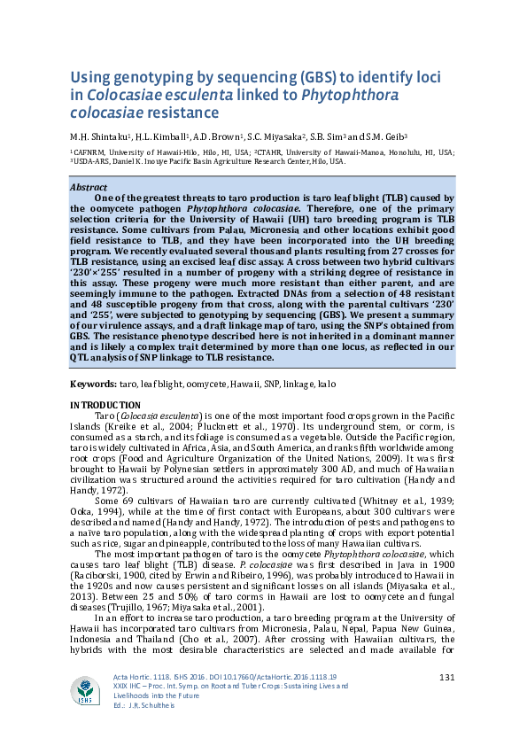(PDF) Using genotyping by sequencing (GBS) to identify loci inColocasiae esculentalinked ...