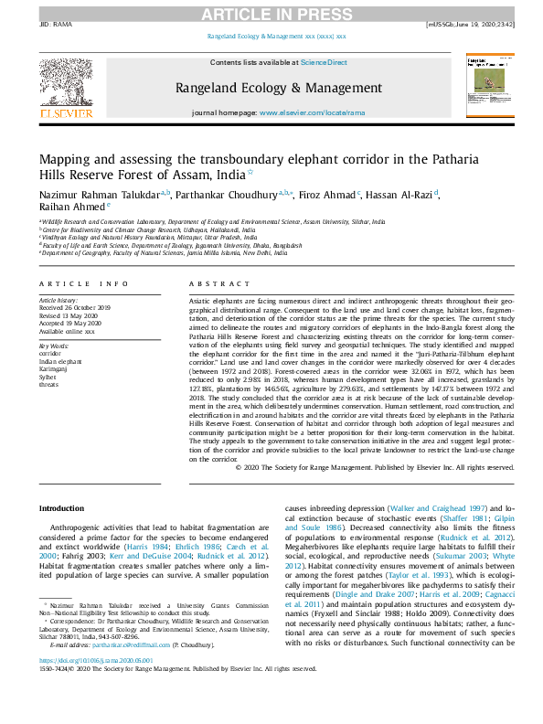(PDF) Mapping and Assessing the Transboundary Elephant Corridor in the ...