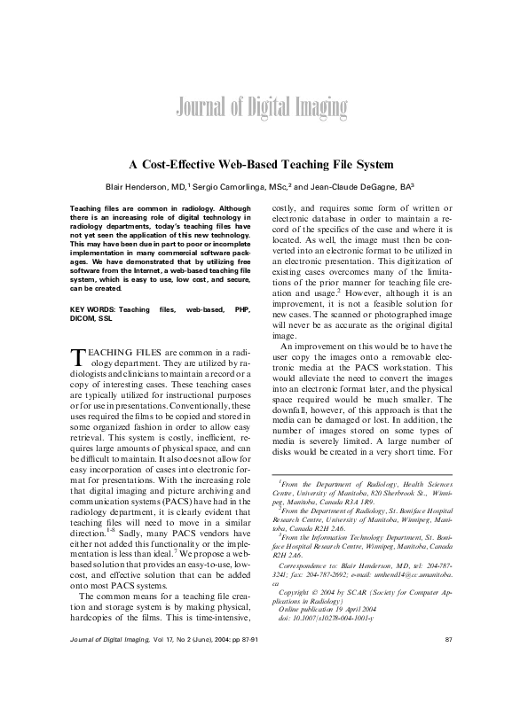 (PDF) A Cost-Effective Web-Based Teaching File System