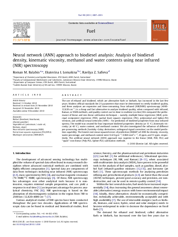 (PDF) Neural network (ANN) approach to biodiesel analysis: Analysis of biodiesel density ...