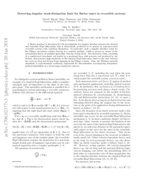 (PDF) Detecting singular weak-dissipation limit for flutter onset in reversible systems