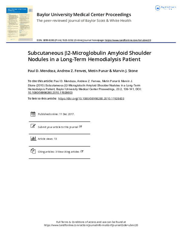 (PDF) Subcutaneous β2-Microglobulin Amyloid Shoulder Nodules in a Long ...