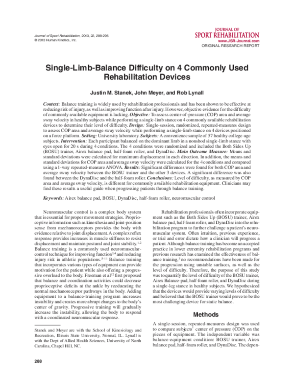 (PDF) Single-Limb-Balance Difficulty on 4 Commonly Used Rehabilitation ...