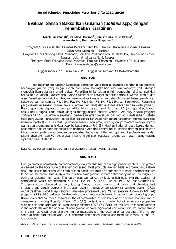 (PDF) Evaluasi Sensori Bakso Ikan Gulamah (Johnius spp.) dengan ...