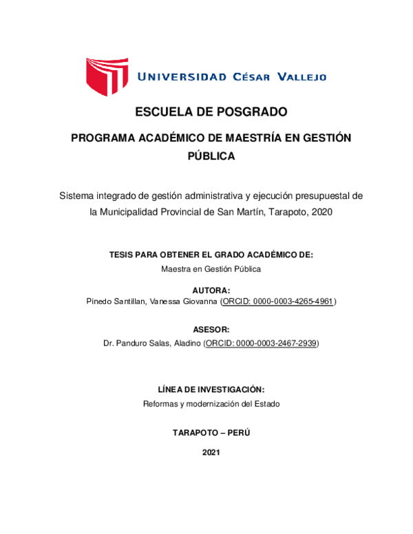 (PDF) Sistema integrado de gestión administrativa y ejecución presupuestal de la Municipalidad ...