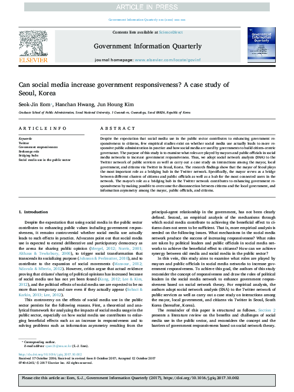 (PDF) Can social media increase government responsiveness? A case study of Seoul, Korea