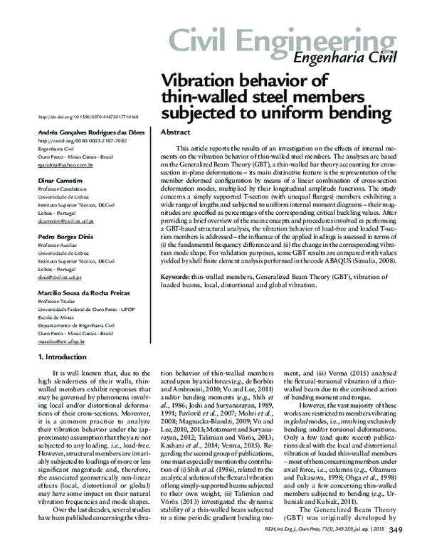 Pdf Vibration Behavior Of Thin Walled Steel Members Subjected To Uniform Bending