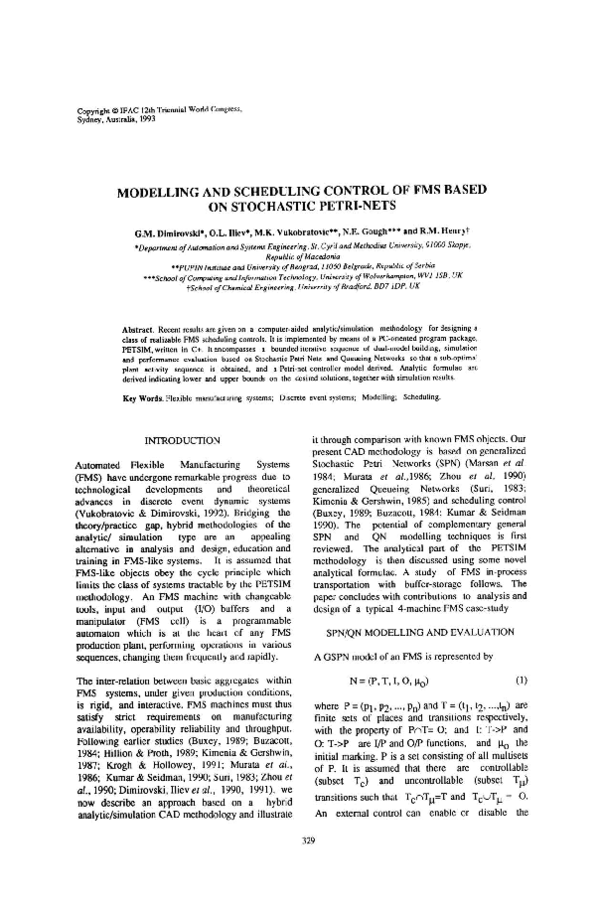 (PDF) Modelling and Scheduling Control of FMS based on Stochastic Petri-Nets