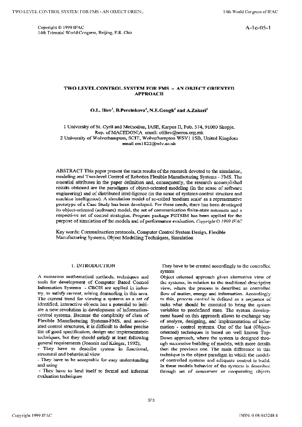 (PDF) Two level control system for FMS - an object oriented approach